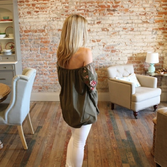 Infinity Raine | Tops | Olive Faux Suede Embroidered Off Shoulder Tunic ...